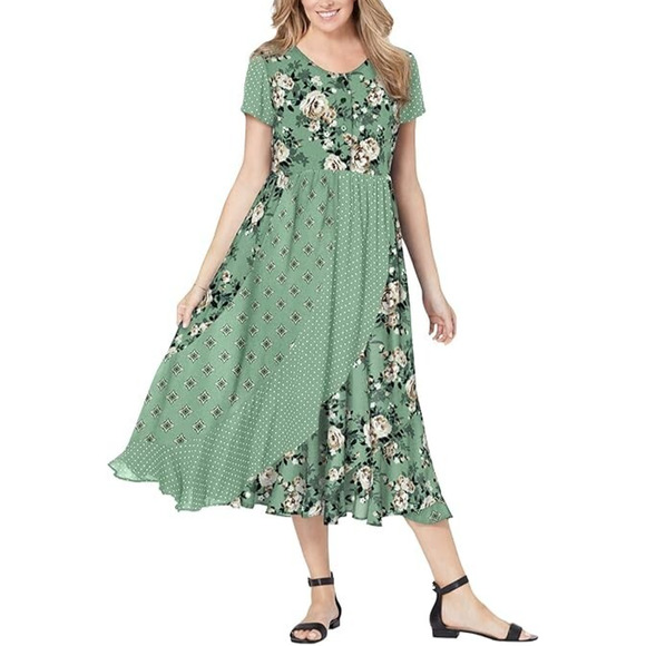 Woman Within | Dresses | Woman Within Green Floral Mixed Print Maxi ...
